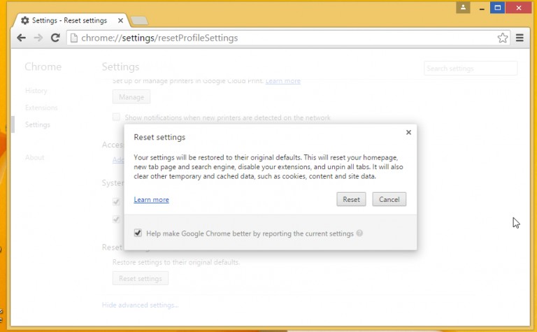 How to reset Google Chrome settings to default