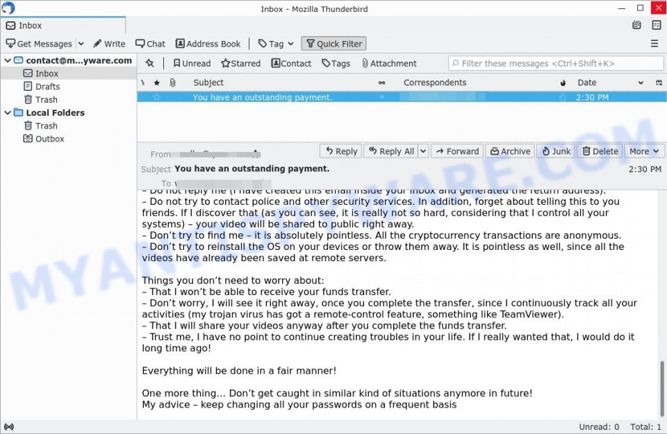 Hi, I'm sorry but You're going to have a bad day EMAIL SCAM