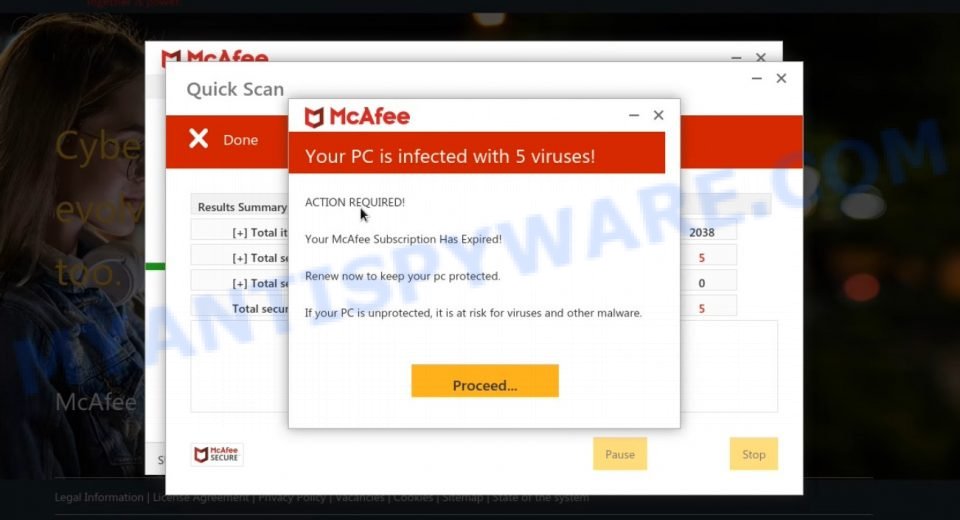 How to remove McAfee - Your PC is infected with 5 viruses pop ups ...