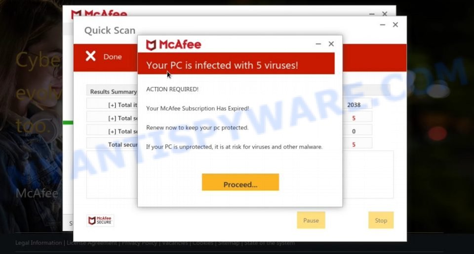 McAfee subscription has expired EMAIL SCAM (Virus removal guide)