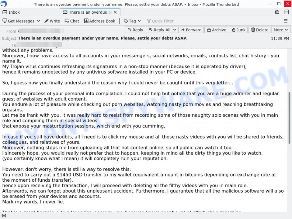 There is an overdue payment under your name. Please, settle your debts ...