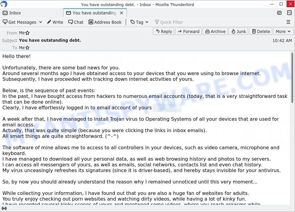 You Have Outstanding Debt Email Scam
