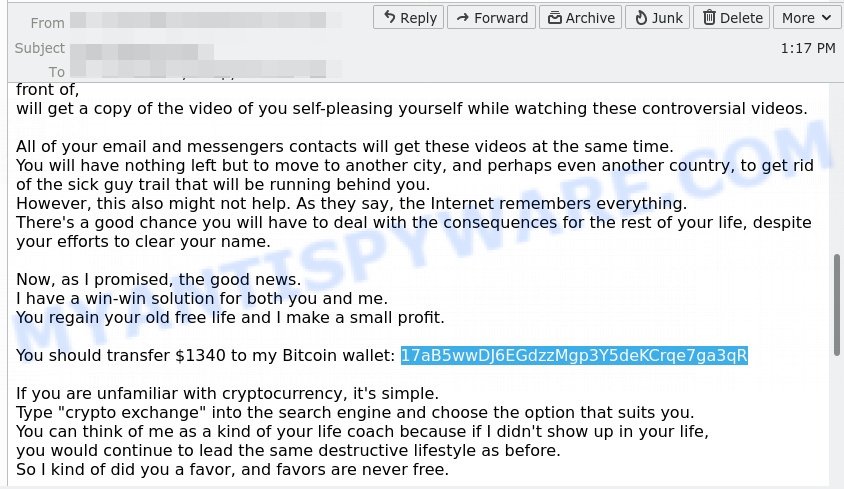 bc1q4glt2lhs7ddhvz9ru9v5jp7vhmv8nzwf4trsul Bitcoin Email Scam