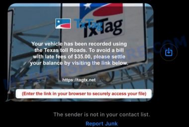 TxTag – Texas toll Roads – Vehicle Recorded Text Scam