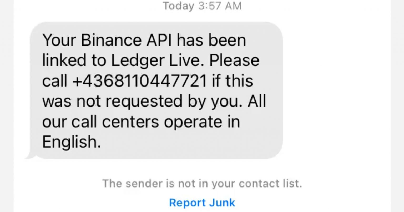 Fake or Real? Ledger Live to Binance API Text Scam Explained