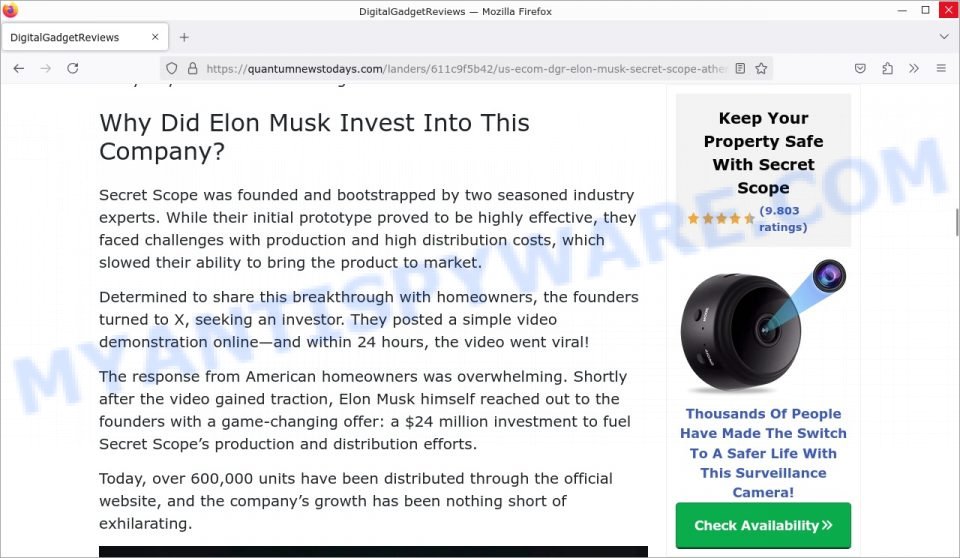 Secret Scope Camera Reviews Scam, Fake Elon Musk Facebook Ads