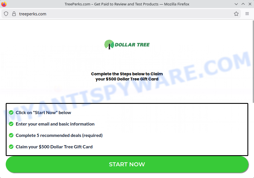 TreePerks.com $500 Dollar Tree Gift Card Scam Unmasked - MyAntiSpyware