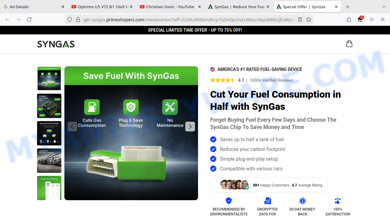 SynGas Reviews, Fake OBD2 Fuel Saver Scam Exposed - MyAntiSpyware