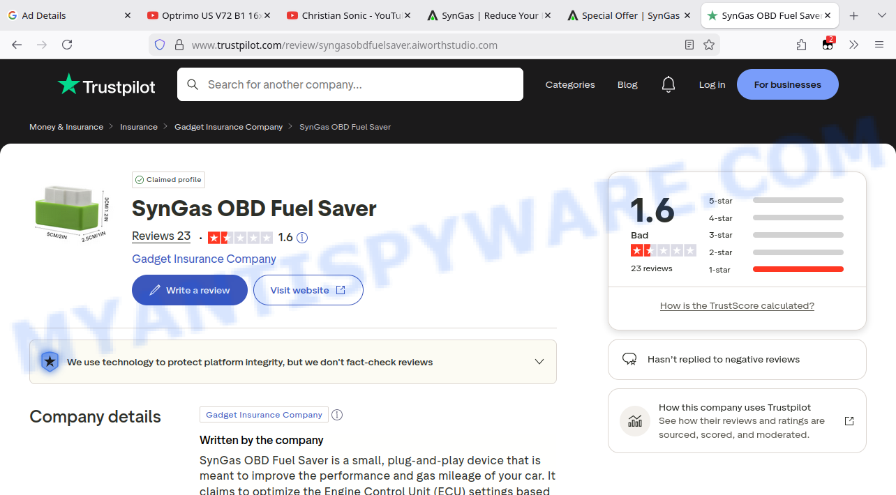 SynGas Reviews, Fake OBD2 Fuel Saver Scam Exposed - MyAntiSpyware